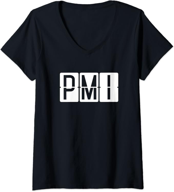 Womens PMI Palma De Mallorca Airport Code Travel V Neck T Shirt womens-pmi-palma-de-mallorca-airport-code-travel-v-neck-t-shirt